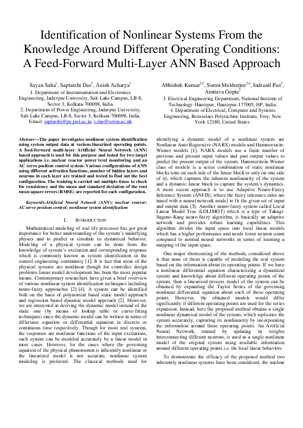 (PDF) Identification of nonlinear systems from the knowledge around different operating ...