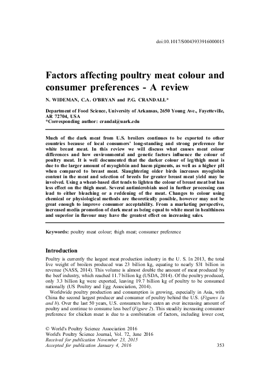 (PDF) Factors affecting poultry meat colour and consumer preferences ...
