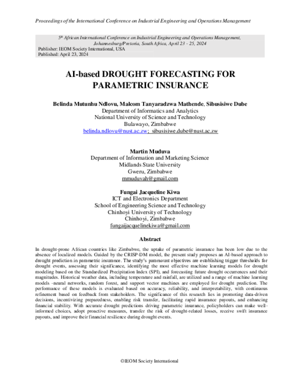 (PDF) AI-based DROUGHT FORECASTING FOR PARAMETRIC INSURANCE