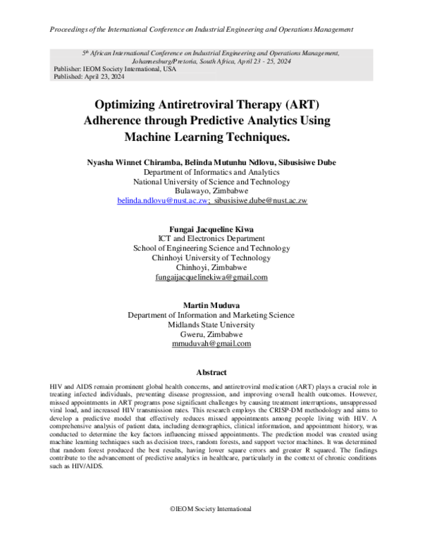 (PDF) Optimizing Antiretroviral Therapy (ART) Adherence through Predictive Analytics Using ...