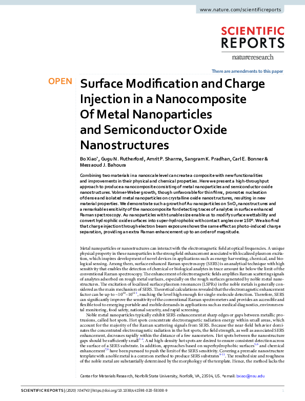 (PDF) Surface Modification and Charge Injection in a Nanocomposite Of Metal Nanoparticles and ...