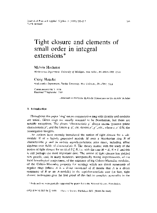 (PDF) Tight closure and elements of small order in integral extensions