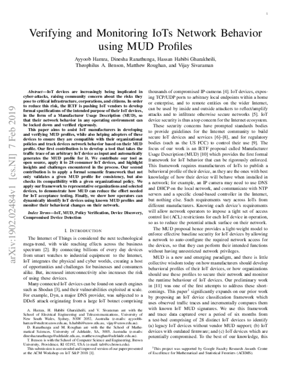 (PDF) Verifying and Monitoring IoTs Network Behavior using MUD Profiles