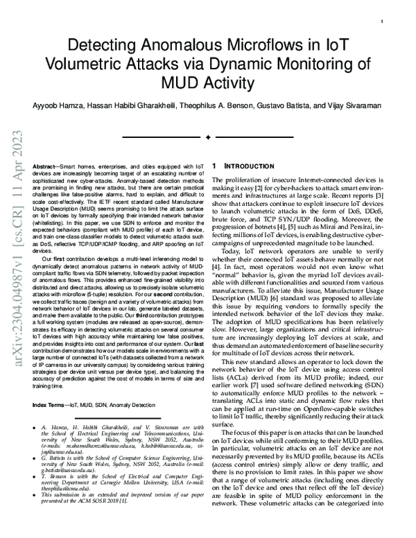 (PDF) Detecting Anomalous Microflows in IoT Volumetric Attacks via Dynamic Monitoring of MUD ...