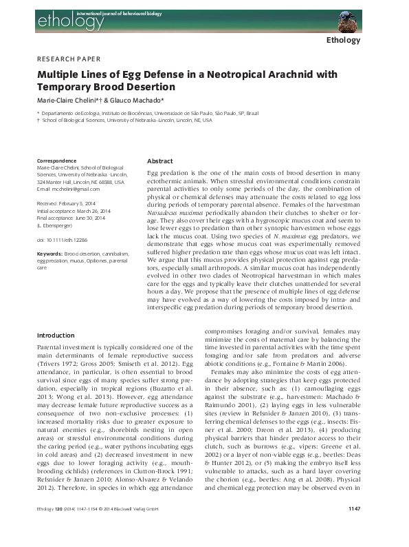 (PDF) Multiple Lines of Egg Defense in a Neotropical Arachnid with ...