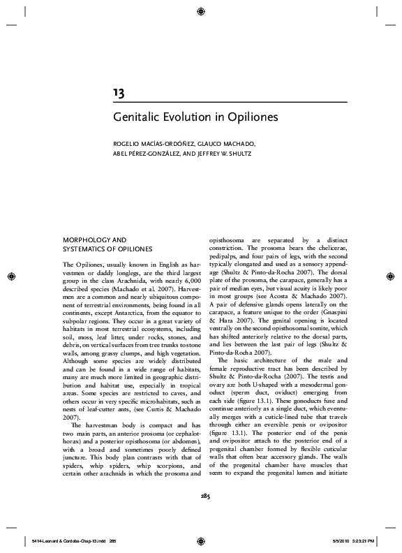 (PDF) Genitalic evolution in Opiliones