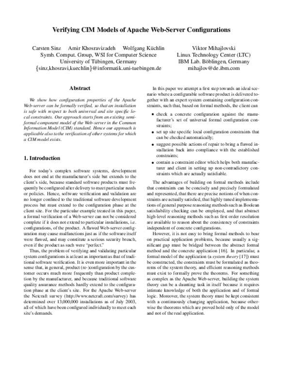 Pdf Verifying Cim Models Of Apache Web Server Configurations Carsten Sinz