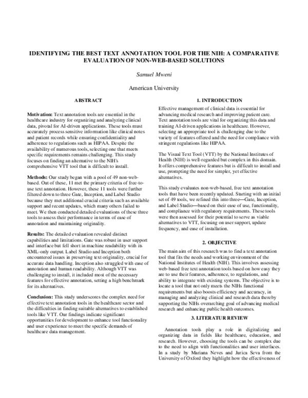 (PDF) IDENTIFYING THE BEST TEXT ANNOTATION TOOL FOR THE NIH: A ...