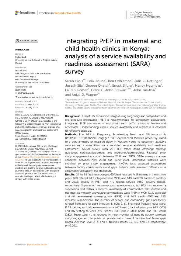 (PDF) Integrating PrEP in maternal and child health clinics in Kenya ...