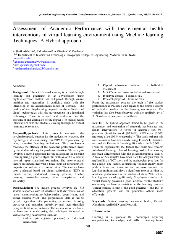 (PDF) Assessment of Academic Performance with The E-mental Health Interventions in Virtual ...