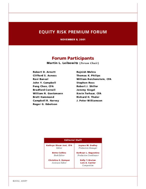 (PDF) Equity Risk Premium Forum