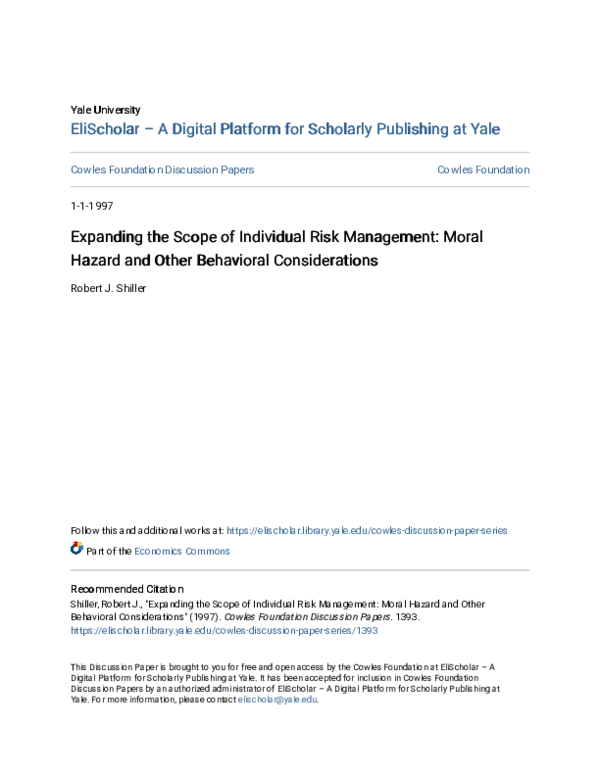 (PDF) Expanding the Scope of Individual Risk Management: Moral Hazard ...