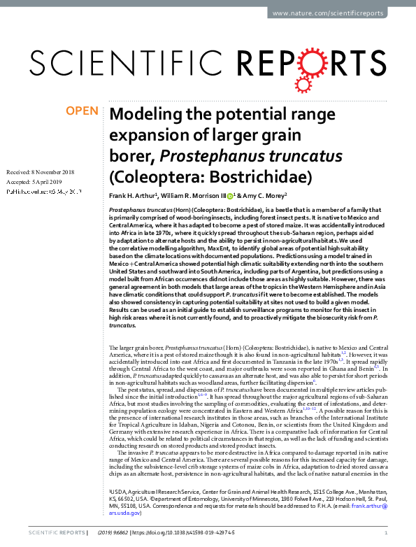 (PDF) Modeling the potential range expansion of larger grain borer ...