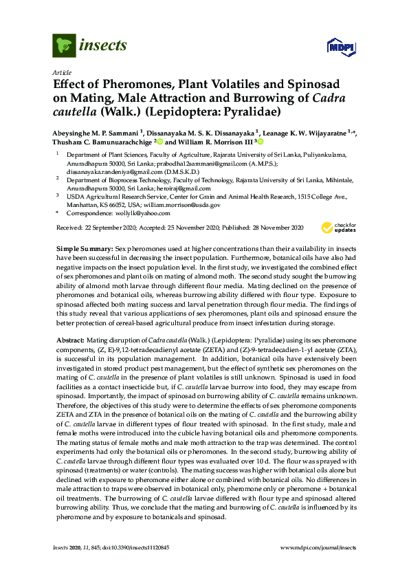 (PDF) Effect of Pheromones, Plant Volatiles and Spinosad on Mating ...