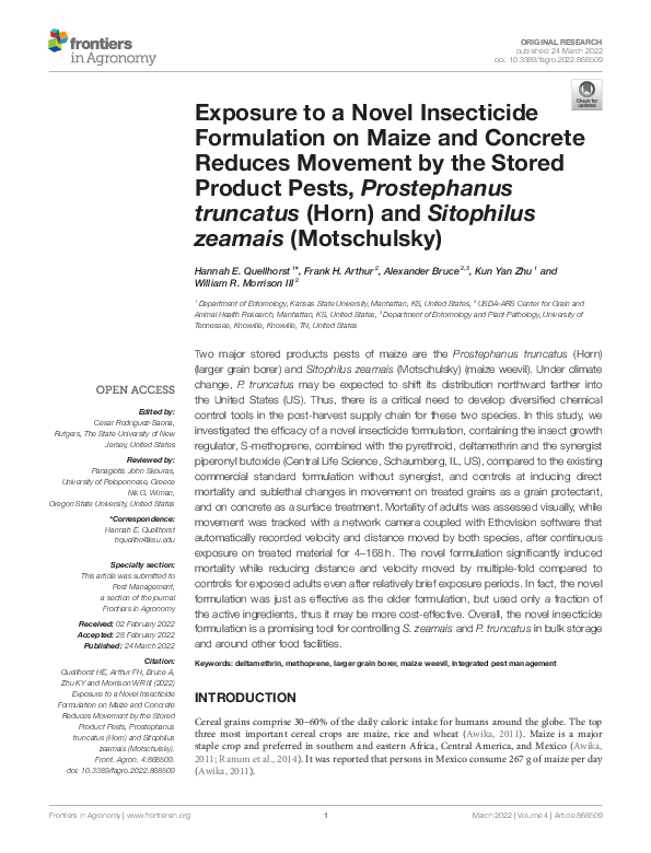 (PDF) Exposure to a Novel Insecticide Formulation on Maize and Concrete Reduces Movement by the ...
