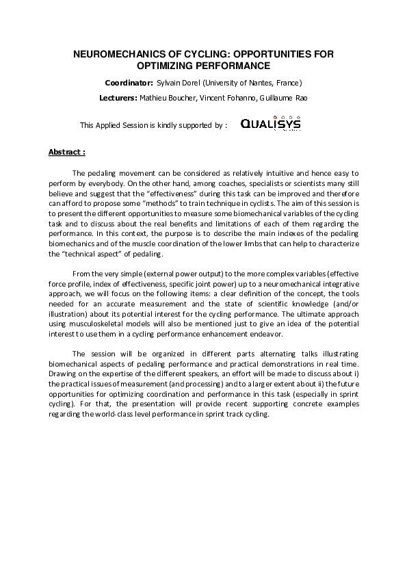 (PDF) Neuromechanics of Cycling: Opportunities for Optimizing Performance