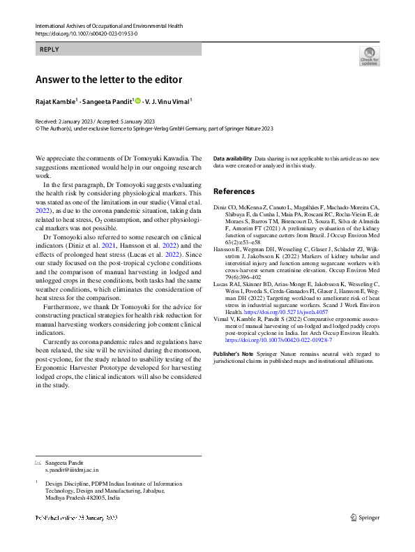 (PDF) Answer to the letter to the editor