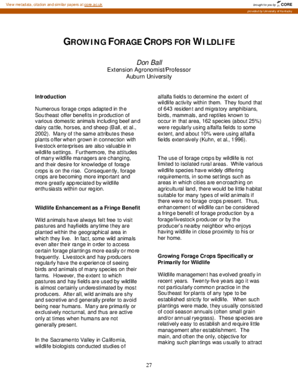 (PDF) Growing Forage Crops for Wildlife