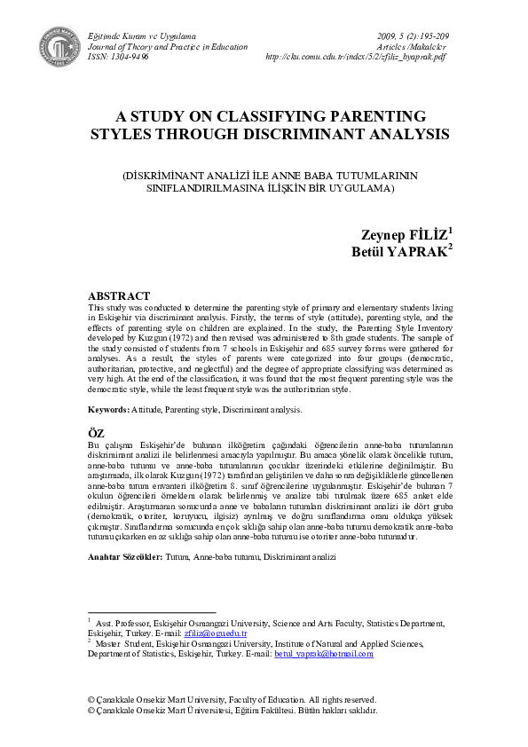 (PDF) A Study on Classifying Parenting Styles Through Discriminant Analysis