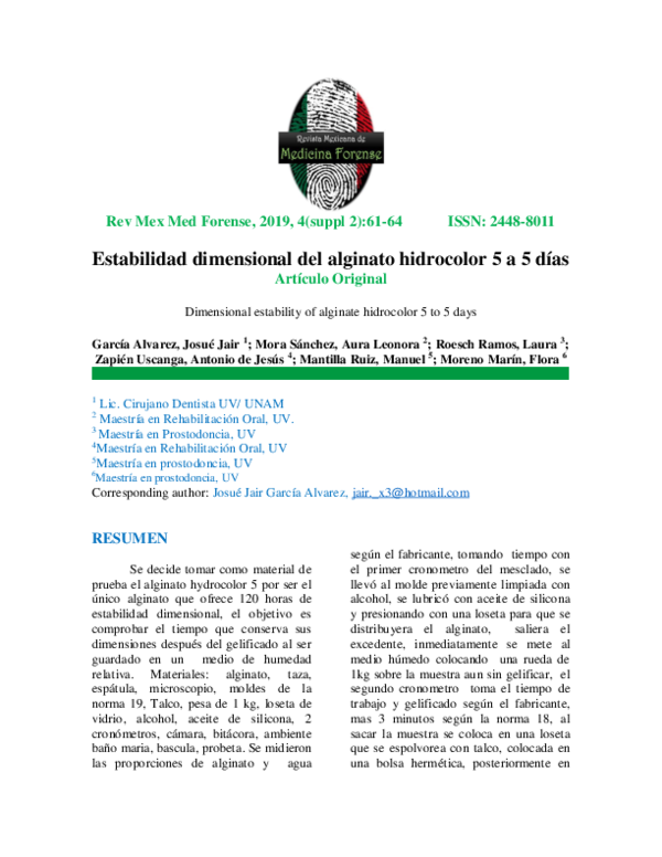 (PDF) Estabilidad dimensional del alginato hidrocolor 5 a 5 días