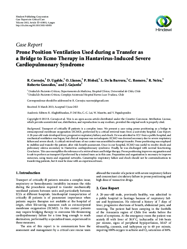 (PDF) Prone Position Ventilation Used during a Transfer as a Bridge to ...
