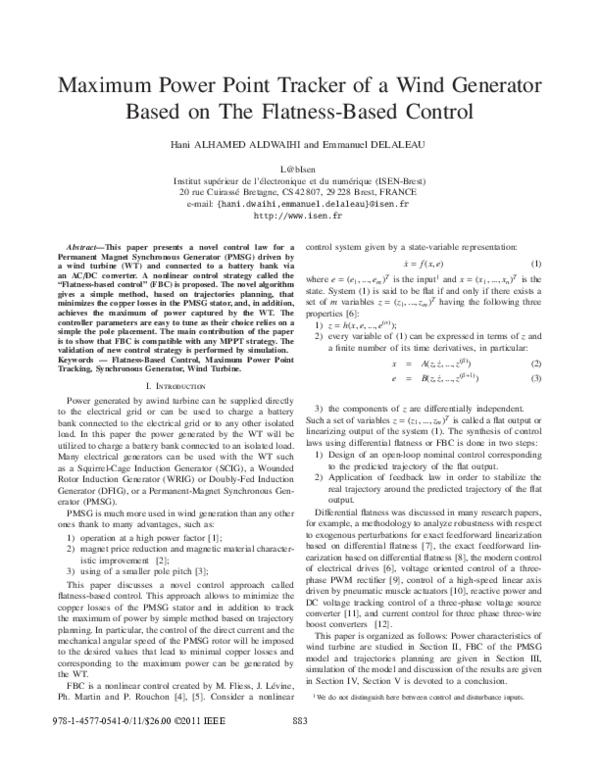 (PDF) Maximum power point tracker of a wind generator based on the Flatness-based control