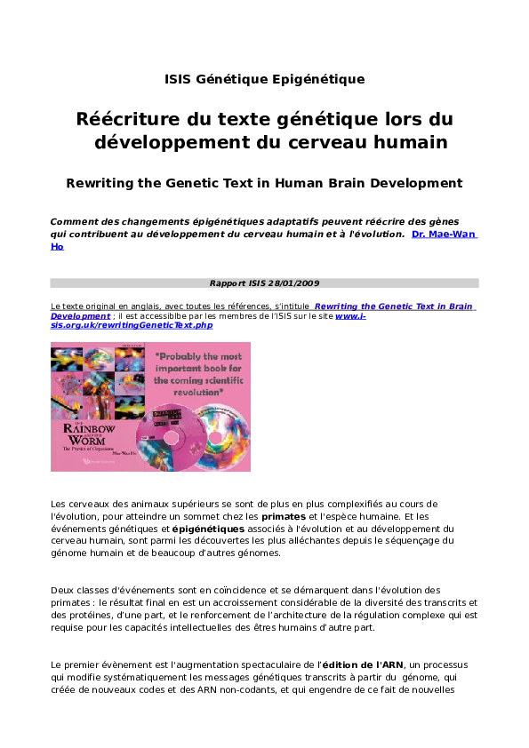 (PDF) « Réécriture du texte génétique lors du développement du cerveau ...