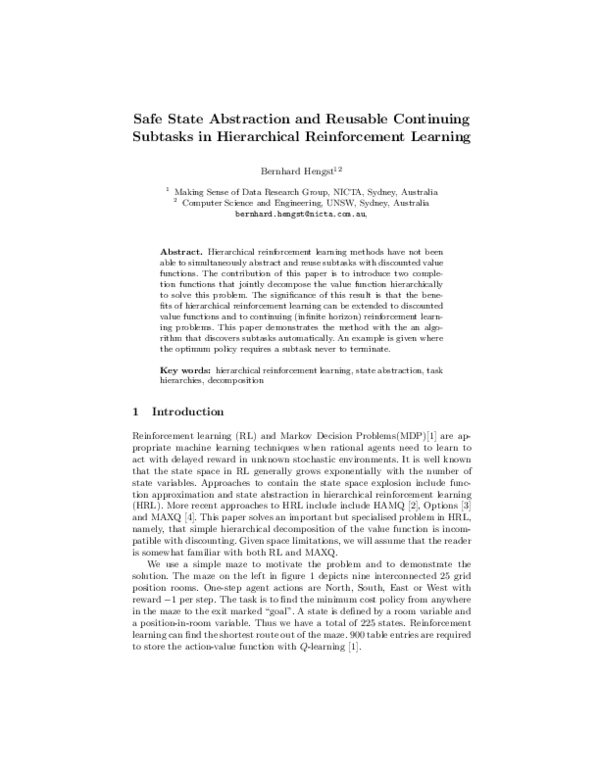 (PDF) Safe State Abstraction and Reusable Continuing Subtasks in ...