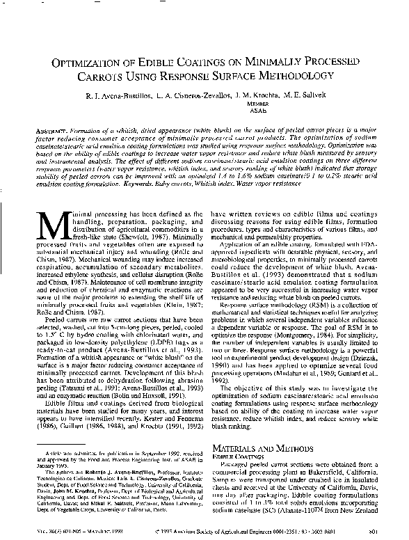 Pdf Optimization Of Edible Coatings On Minimally Processed Carrots Using Response Surface