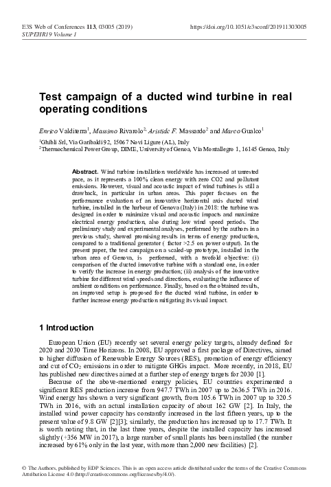 (PDF) Test campaign of a ducted wind turbine in real operating conditions