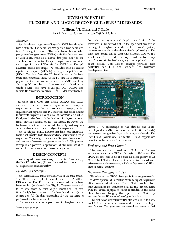 (PDF) Development of Flexible and Logic-Reconfigurable Vme Boards
