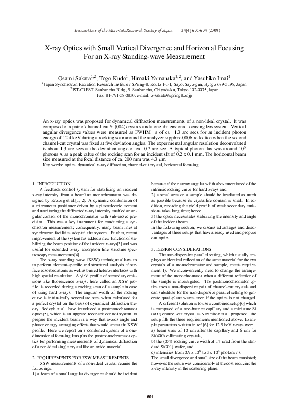 (PDF) X-ray Optics with Small Vertical Divergence and Horizontal ...
