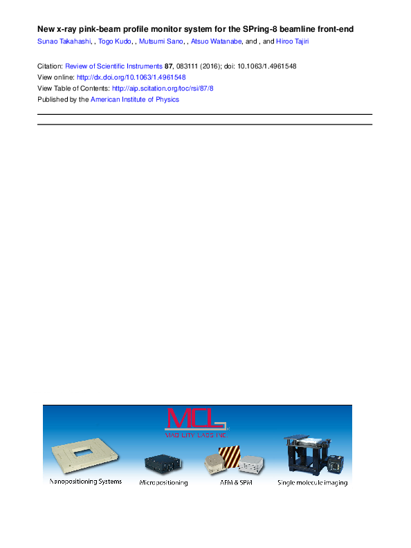 (PDF) New x-ray pink-beam profile monitor system for the SPring-8 beamline front-end
