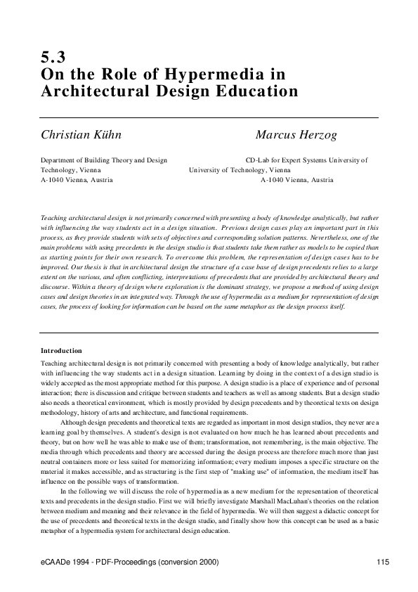 (PDF) On the Role of Hypermedia in Architectural Design Education
