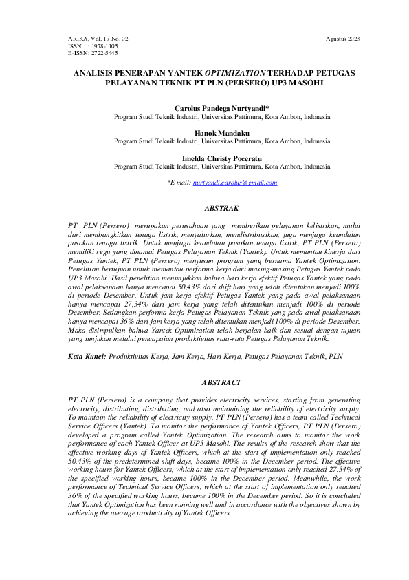 (PDF) Analisis Penerapan Yantek Optimization Terhadap Petugas Pelayanan ...