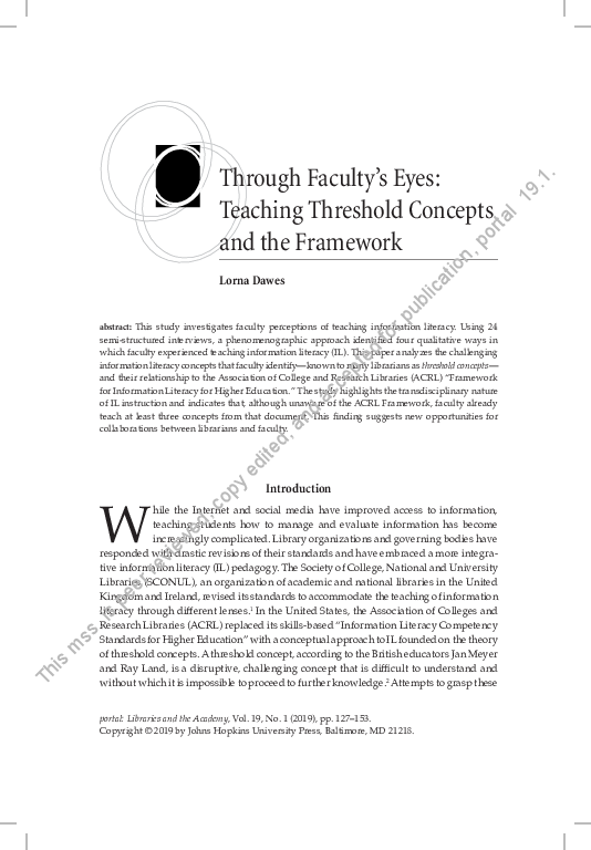 (PDF) Through Faculty's Eyes: Teaching Threshold Concepts and the Framework