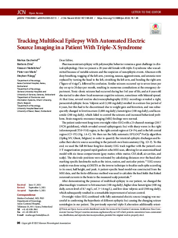 (PDF) Tracking Multifocal Epilepsy With Automated Electric Source ...