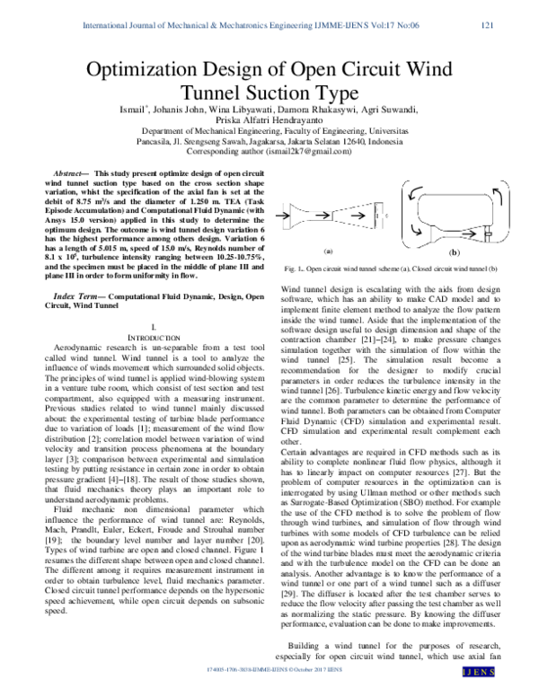 (PDF) Optimization Design of Open Circuit Wind Tunnel Suction Type