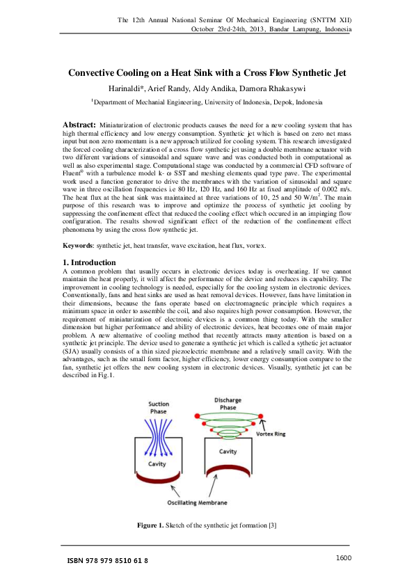 (PDF) Convective Cooling on a Heat Sink with a Cross Flow Synthetic Jet