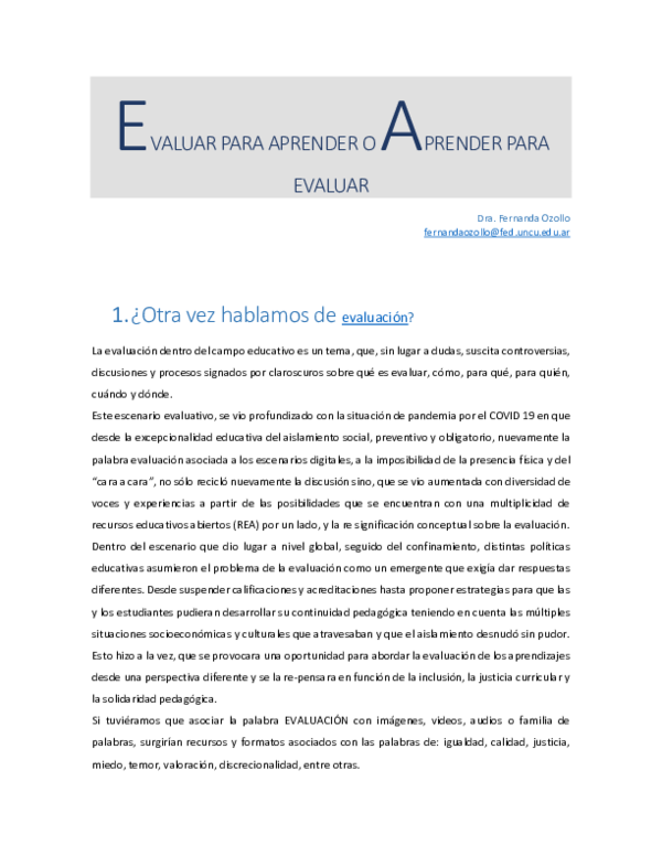(PDF) EVALUAR PARA APRENDER O APRENDER PARA EVALUAR