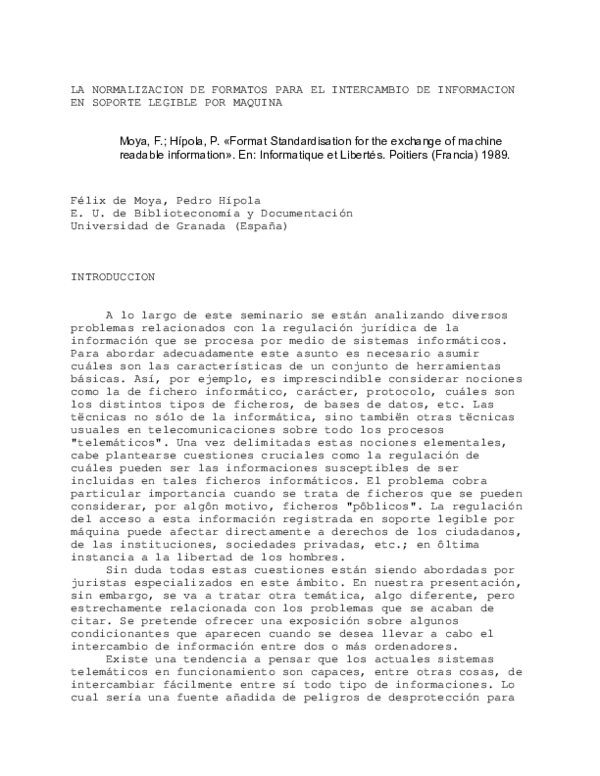 (PDF) Format standardisation for the exchange of machine readable ...