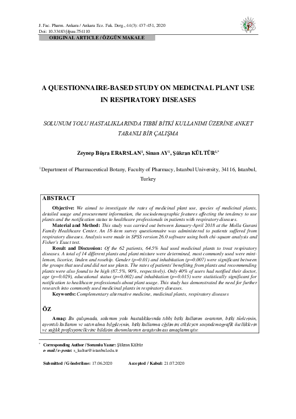 (PDF) A Questionnaire-Based Study on Medicinal Plant Use in Respiratory ...