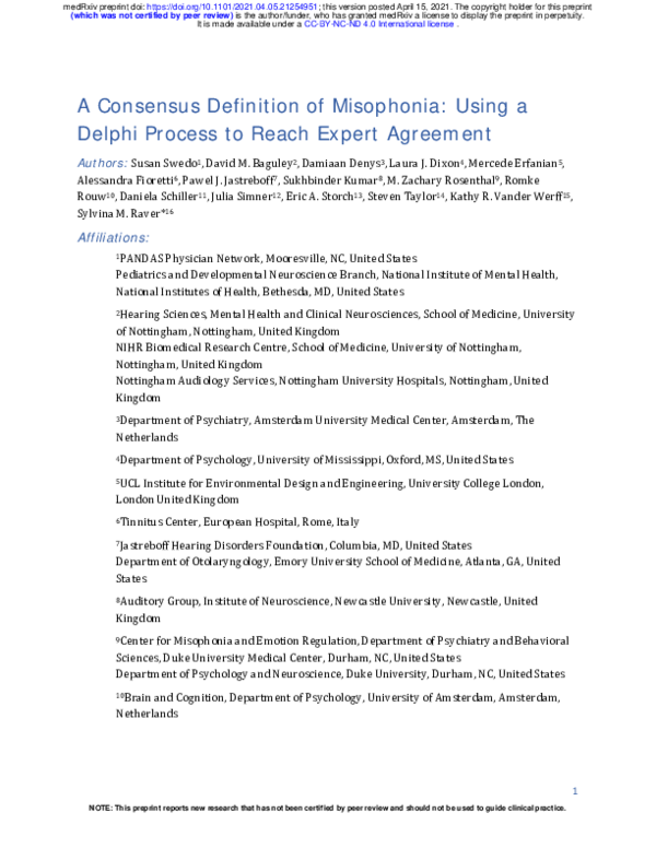 (PDF) A Consensus Definition of Misophonia: Using a Delphi Process to Reach Expert Agreement