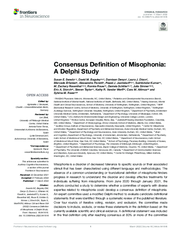(PDF) Consensus Definition of Misophonia: A Delphi Study