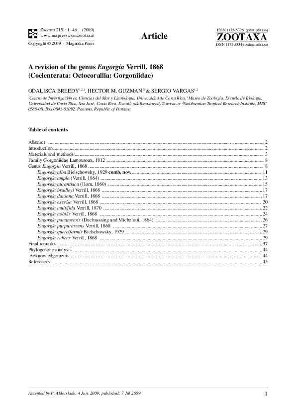 (PDF) Figure 3 In A Revision Of The Genus Eugorgia Verrill, 1868 ...