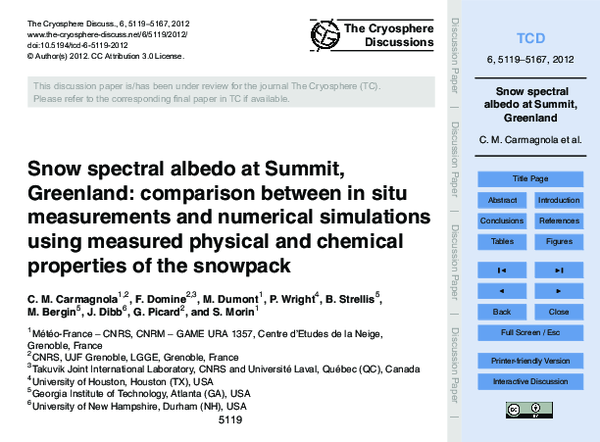 (PDF) Snow spectral albedo at Summit, Greenland: comparison between in ...