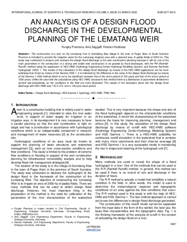 (PDF) AN Analysis of A Design Flood Discharge in the Development Planning of The Lematang Wier