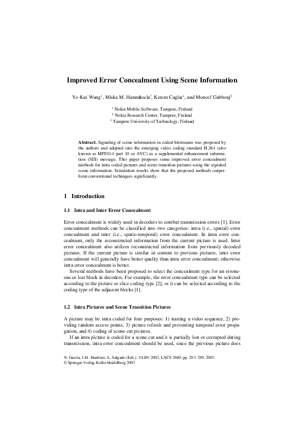 Pdf Improved Error Concealment Using Scene Information Kerem Caglar