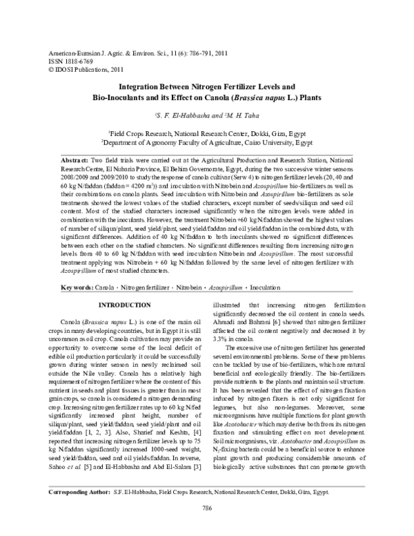 (PDF) Integration Between Nitrogen Fertilizer Levels and Bio-Inoculants ...