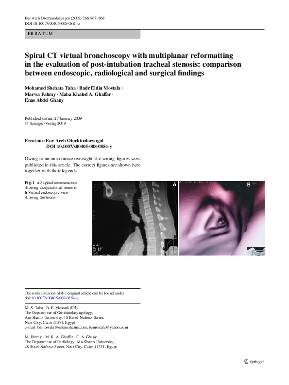 (PDF) Spiral CT virtual bronchoscopy with multiplanar reformatting in ...